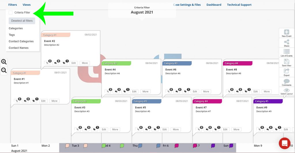 Using The Criteria Filter TrialLine Attorney Timeline Software